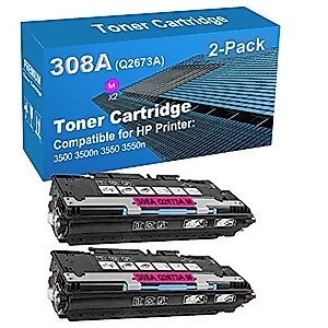 Jullu 2-Pack (Magenta) Compatible High Yield 308A (Q2673A) Laser Printer Toner Cartridge use for 3500 3500n 3550 3550n Printer