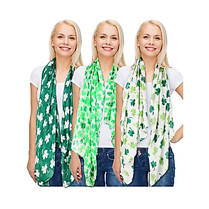 Skylety St. Patrick's Day Printed Scarf Long Shamrock Shawl Irish Theme Scarf for Holiday Outfits Accessories (Color Set 1, 3 Pieces)