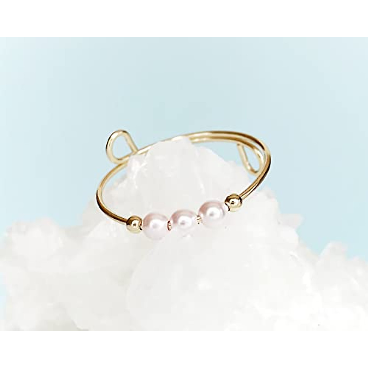 Pink Pearl Spinner Fidget Ring, Sterling Silver 14K Gold-Filled Open Wire Band, Helps Relieve Stress Anxiety Worry, Adjustable Ring, Jewelry Inspirations