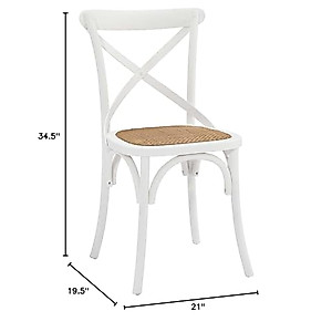 Modway Gear Rustic Modern Farmhouse Elm Wood Rattan Four Dining Chairs in White