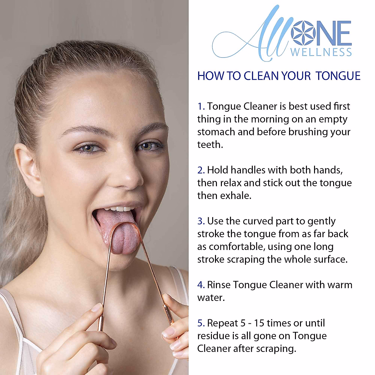 Tongue Cleaner By AllOne Wellness Stainless Steel Tongue Scraper/w Handle