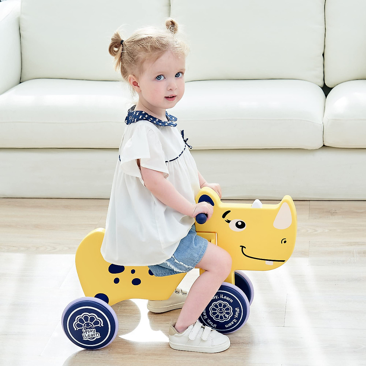 iPlay, iLearn Toddler Ride on Toy, Outdoor Baby Riding Bike W/ 4 Wheels, Infant Animal Push Toys, Early Development Tricycle Rider, Birthday Gifts for 18 Month, 2 3 4 Year Old Kids Boys Girls