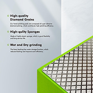 Bstansion Diamond Hand Polishing Pads, Diamond Sanding Pads for Ceramic Tile Glass Stone Granite Wood Marble Metal, 4PCS Foam Backing Grinding Blocks Grit 60#,100#,200#,400#, Tile Tools