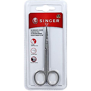 SINGER 4 Inch Forged Embroidery Scissors with Curved Tip for Sewing, Cross-Stiching, Crafts, & More (Titanium Coated, 1-Pack)