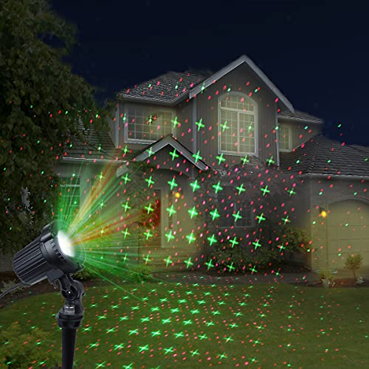 MHAZDZE Outdoor Christmas Laser Light，Red and Green Cross Star and Blue Christmas Laser Lights for Christmas and Holidays and Festive Decorations and Garden Decoration