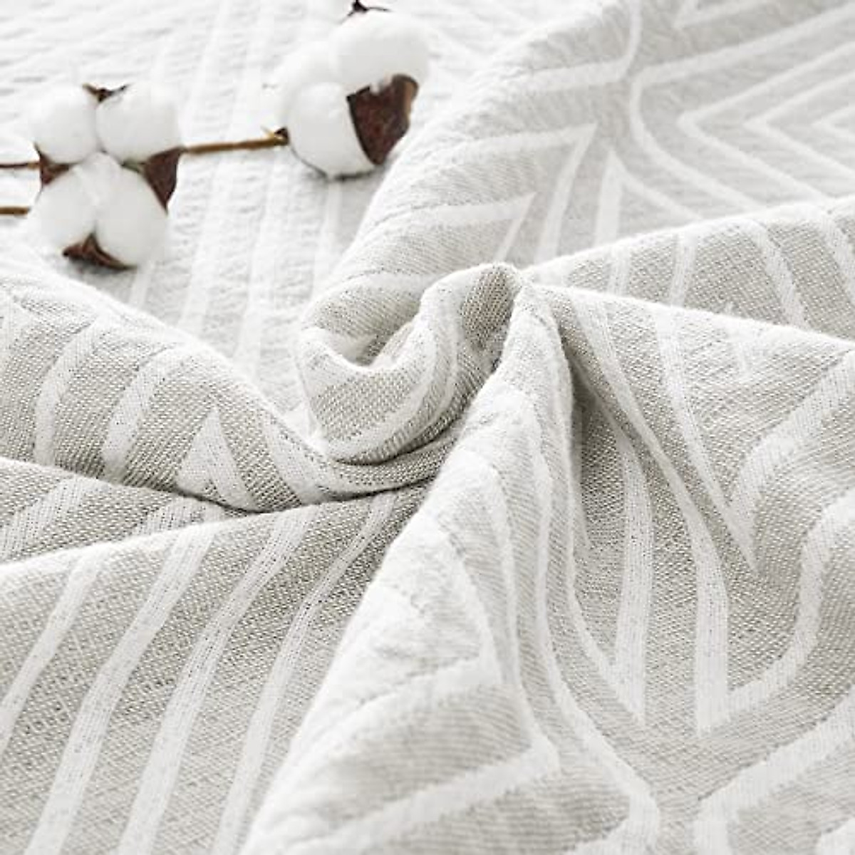 jinchan Cotton Throw Blanket Grey Throw Blanket for Couch Cozy Blanket Cotton Twin Size Bed Throw 3 Layer Spring Blanket Gray Coverlet Geometric Quilt Soft Blanket Baby Kid Gift 60x80 Inch