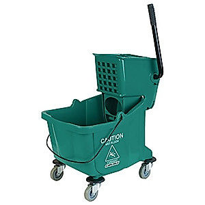 Carlisle FoodService Products Mop Bucket with Side-Press Wringer for Floor Cleaning, Restaurants, Offices, And Janitorial Use, Polyproylene, 26 Quarts, Green