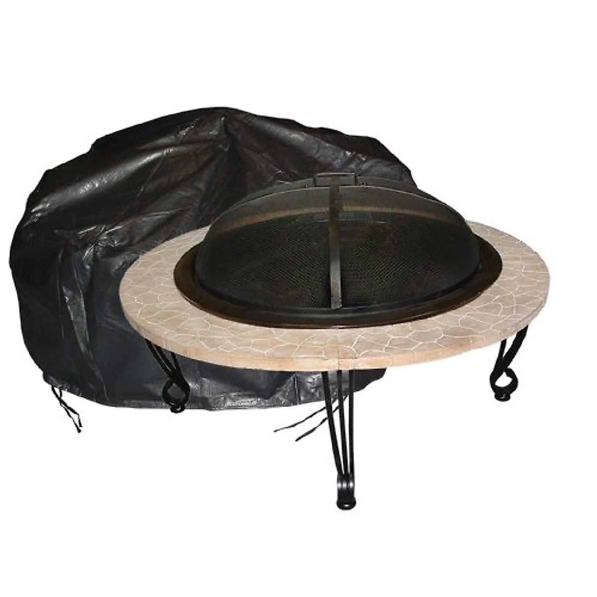 Fire Sense 02126 Outdoor Round Fire Pit Cover for Fire Sense Patio Heaters Heavy Duty 10 Gauge Felt Lined Water & Weather Resistant Fabric Ties - 42” x 42” - Large - Round