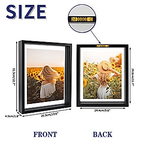 WIFTREY Black 8x10 Floating Picture Frame 2 Pack, Double Glass Distressed Floating Photo Frame for Tabletop or Wall Mount, Displays Photo up to 10x12