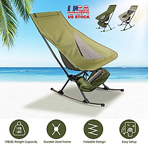 TeqHome Folding Rocking Chair, Outdoor Rocking Chair with Carry Bag, Foldable Padded Rocking Chair, for Camping, Patio, Angling, Supports 300lbs(Beige)