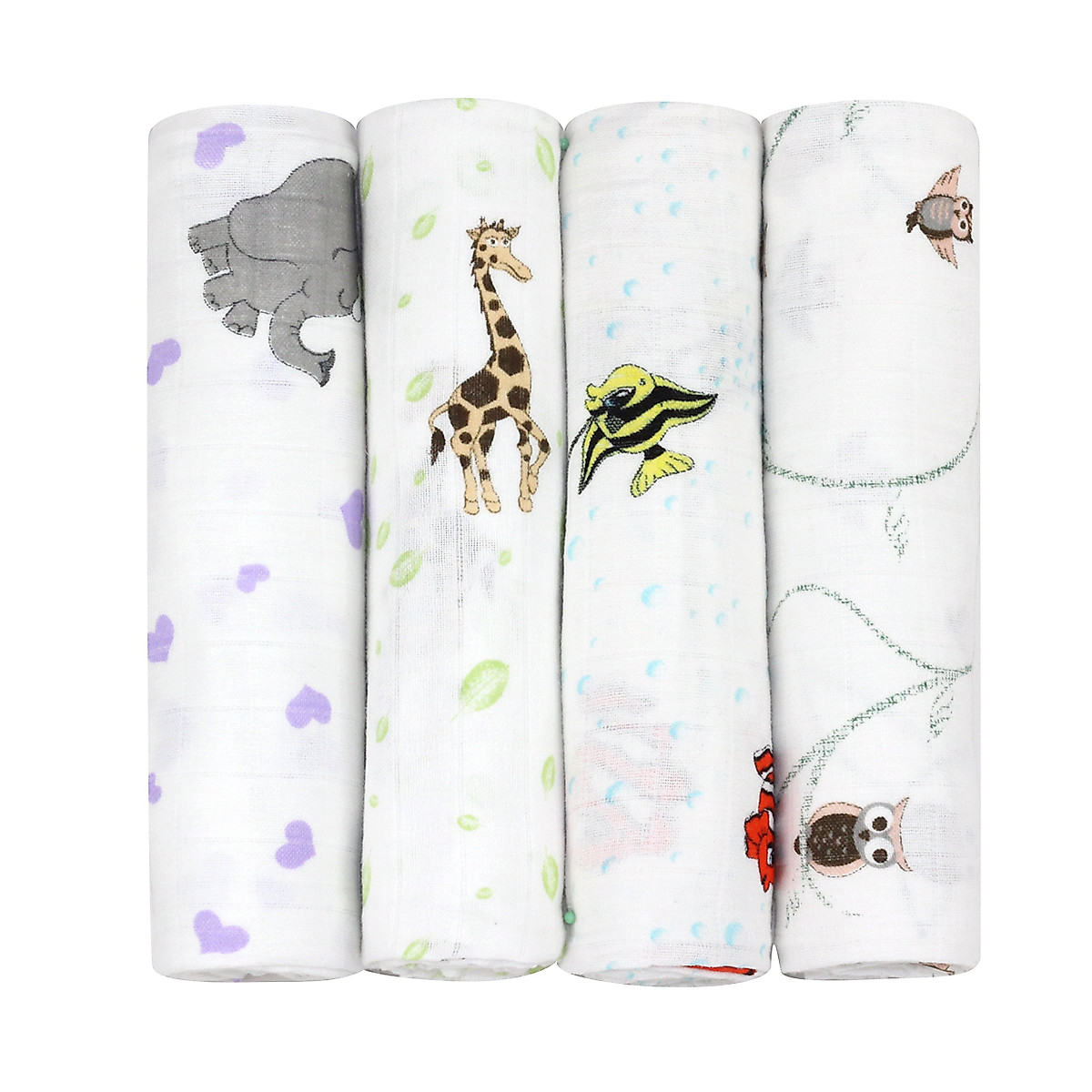 j & alex's Hand Dyed 100% Cotton Muslin Swaddle Blankets - White, Set of 4, Baby Receiving Blankets for Boys & Girls, Large 47 x 47 inches