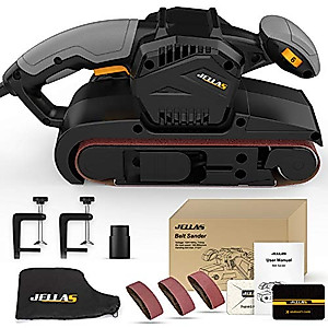 Jellas 7Amp Belt Sander 3 × 21-Inch with Dust Bag, Bench Sander with Variable-speed Control, 2 in 1 Vacuum Adapter, 10 Feet (3 Meters) Length Power Cord - BS750