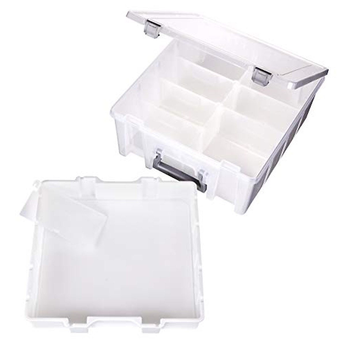 AB Designs 6899ABD Super Satchel Double Deep with Lift-Out Tray and Removable Dividers, Stackable Home Storage Organization Container, Clear with Sliver Latches and Handle