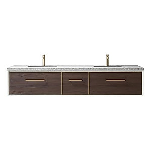 VINNOVA Caparroso 84" Double Sink Bath Vanity in Dark Walnut w/Grey Sintered Stone Top