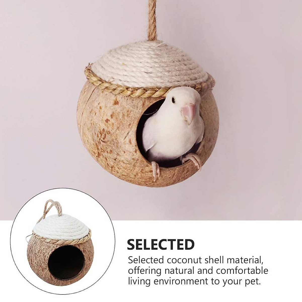 POPETPOP 1pc Coconut Bird Breeding Nest Small Pet Nest Bird House Mushroom Fish Tank Decor Parrot?House?? Small Pet Living House Coconut Shell Birds Nest Outdoor The Bird's Nest Cage Rope