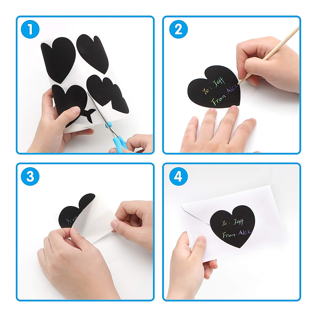 JOYIN Valentines Day Gift Cards in Heart Shape Scratch Sticker Roll, Art and Craft for Kids Party Favor, Classroom Exchange Prizes, Valentine’s Greeting Cards