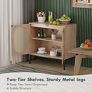 Sideboard Storage Cabinet with Handmade Natural Rattan Doors, Accent Cabinet Rattan Cabinet Buffet Cabinet with Storage, for Living Room, Dining Room, Entryway, Kitchen, Nature