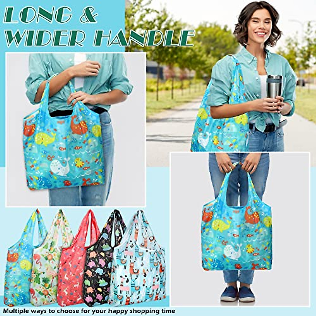 15 Pack Reusable Grocery Bags 50LBS Foldable Grocery Shopping Bags Nylon Tote Washable Bag with Handles Large Waterproof Tote()