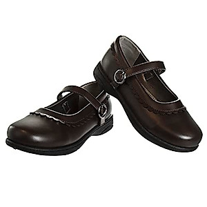 French Toast Girls Mary Jane Shoes School Kids Uniform Flats Ballet Strap Dress Flats (Brown) (Size 2 Big Kid)