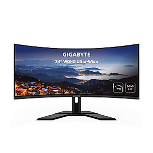 GIGABYTE G34WQC 34" 144Hz Ultra-Wide Curved Gaming Monitor, 3440 x 1440 VA 1500R Display, 1ms (MPRT) Response Time, 90% DCI-P3, VESA Display HDR400, FreeSync Premium, Black (G34WQC-SA)