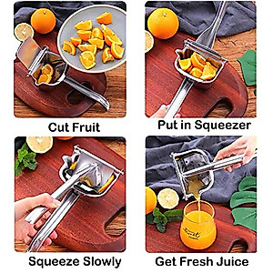 Real Stainless Steel Lemon Squeezer Citrus Juicer Hand Press Heavy Duty Manual Squeeze Juice Extractor Maker Orange Lime Grapefruit Presser - Bonus 50 Pcs Filter Bags