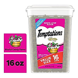 TEMPTATIONS Classic Crunchy and Soft Cat Treats Blissful Catnip Flavor, 16 oz. Tub