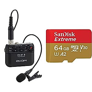 Zoom Digital Multitrack Recorder (F2-BT) & SanDisk 64GB Extreme microSDXC UHS-I Memory Card with Adapter - Up to 160MB/s, C10, U3, V30, 4K, A2, Micro SD - SDSQXA2-064G-GN6MA