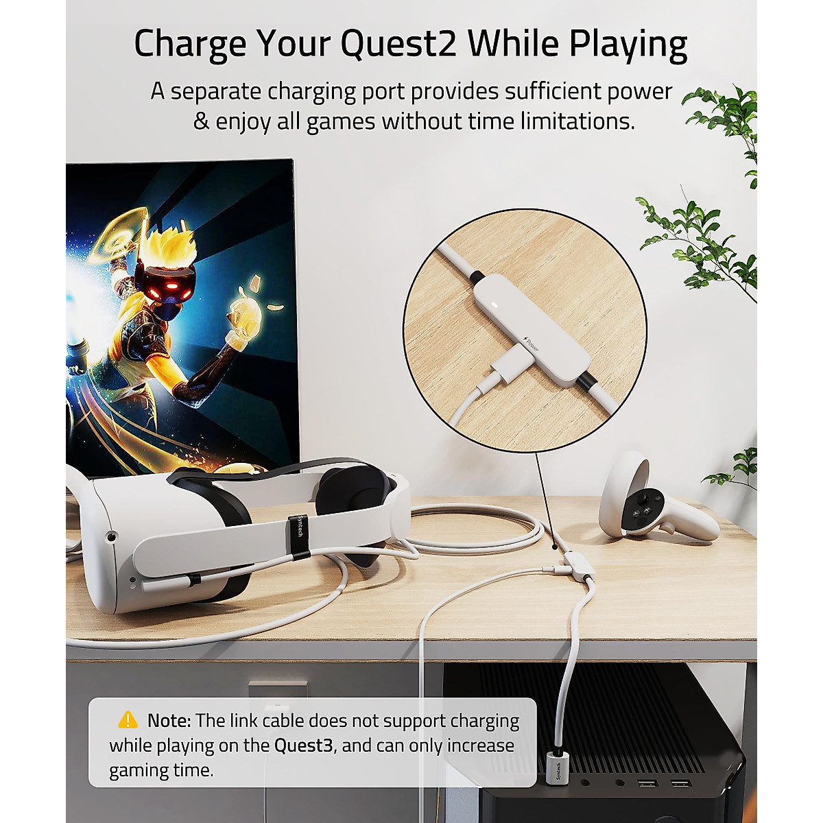 Syntech Link Cable 16 FT Compatible with Meta/Oculus Quest 3, Quest2, Link Cable 16FT Compatible with Meta/Oculus Quest 2 with Separate USB C Charging Port