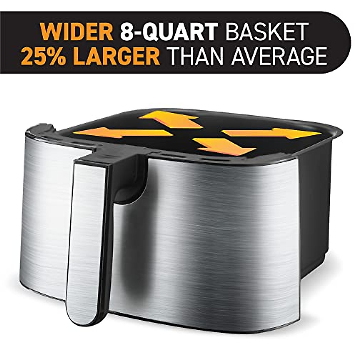 Gourmia Air Fryer Oven Digital Display 8 Quart Large AirFryer Cooker 12 Touch Cooking Presets, XL Air Fryer Basket 1700w Power Multifunction GAF838 Black and stainless steel air fryer