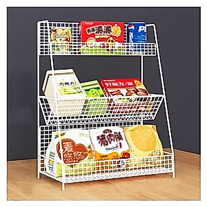 Cashier Desktop Snack Rack, 2 3 4 Layer Drinks Small Food Toys Spice Display Stand for Supermarket/Kitchen/Pharmacy, Commercial/Home Metal Iron Fruit Basket (Color : 3 Layer White, Size : 30x18x45cm