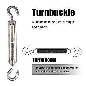 Cool Area 8 Inch Stainless Steel Hardware Kit for Triangle Sun Shade Sail Installation, Turnbuckle x2 Pad Eye x3 Snap Hook x1