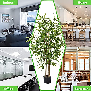 SOFTFLAME 4ft Bamboo Artificial Tree, Faux Bamboo Plant, Real Touch Technology, Artificial Plant with 4 Trunks, Ideal for Home Office Indoor Decoration