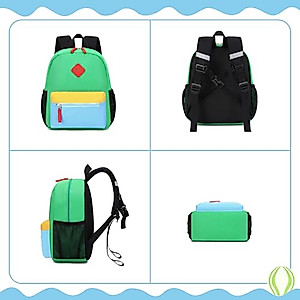 Toddler Backpack, 12'' Preschool Mini Backpack for Small Kids Boys and Girls 1-4 years old Kindergarten Small Bookbag with Chest Buckle and Reflective Strip,Green and Blue