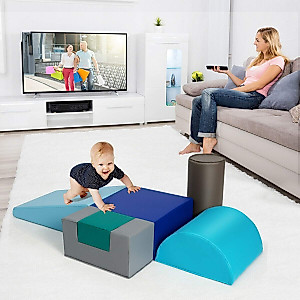 Costzon 6-Piece Kids Crawl and Climb Foam Play Set, Colorful Baby’s Foam Blocks to Crawling, Climbing, Walking, Children’s Educational Software Composite Toy for Toddlers, Preschoolers (Contemporary)