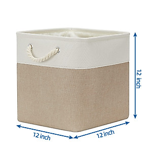 Temary 4 Pack Cube Storage Bins Cloth Baskets for Shelf, Fabric Storage Cubes 12 x 12 Baskets Gift Empty Baskets with Handles, Baskets for Storage (White&Khaki)