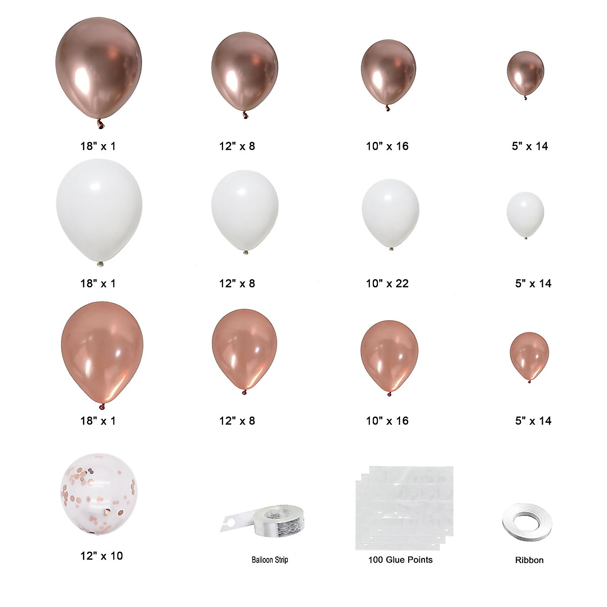 Belscebels Rose Gold Balloons Arch Kit, White and Metallic Rose Gold Balloon Garland Arch Kit for Birthday Party Decorations Baby Shower Bridal Shower Wedding Bachelorette Bride to Be Engagement