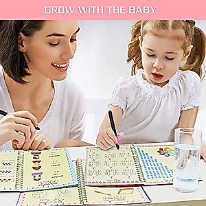 Magic Reusable Practice Copybook for Kids,Magic Reusable Practice Copybook,Practice Copybook for Age 3-5 Calligraphy Simple Hand Lettering (Exercise book four sets)