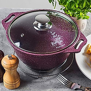 Cooking Pot Aluminum Pot with Glass Lid "Trendy style" (mystery) Cookware Kitchen Pot (6.3-qt. (6 L))