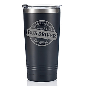 Bus Driver Appreciation Gifts - World's #1 Bus Driver - 20oz/590ml Stainless Steel Insulated Tumbler - Christmas, Thank you, Retirement, End Of Term School Gifts For School Bus Driver - (Black)