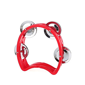 Musiclily Plastic 6 Inch Handheld Half Moon Tambourines Percussion Jingles Musical Instrument, Red/Yellow(Pack of 2)