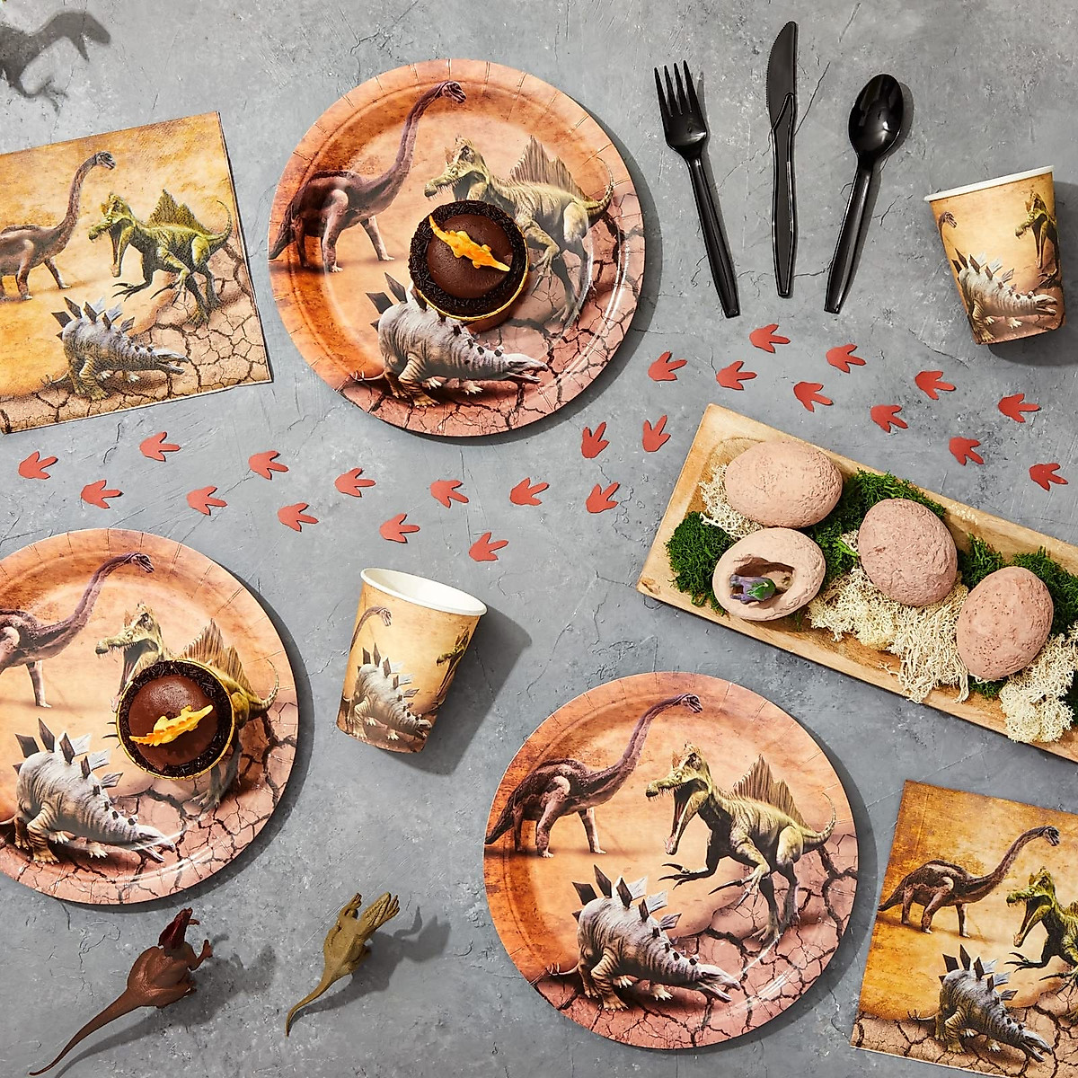 Juvale 144 Piece Jurassic Dinosaur Birthday Party Supplies with Dino Plates, Knives, Spoons, Forks, Cups, and Napkins (Serves 24)