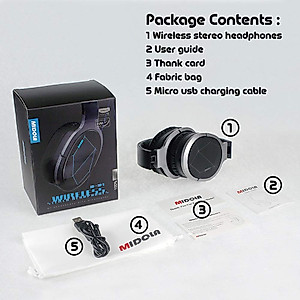 MIDOLA Headphone Bluetooth 5.0 Wireless LED Light DJ Over-Ear Foldable w/Mic Hi-Fi Audio, Deep Bass, Soft Protein Ear Cups 30-35H Playtime for Travel Home Office Cellphone Pad Notebook Black