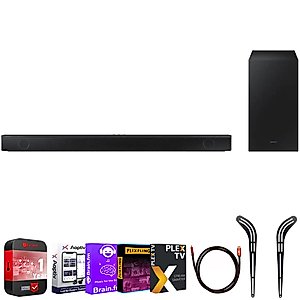 SAMSUNG HW-B550 2.1ch Soundbar with Dolby Audio DTS Virtual:X 2022 Bundle with Universal Soundbar Bracket Mount + HDMI Cable + Entertainment Essentials Bundle + 1 Year Protection Pack