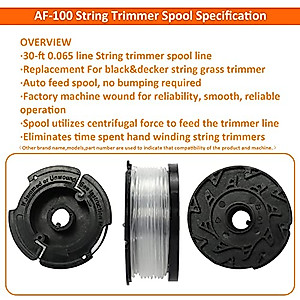 Vypart AF 100 Trimmer Line Replacement AF-100 fit for Black and Decker, with 385022-03 Trimmer Line Cap and Spring (6 Spool+1 Cover)
