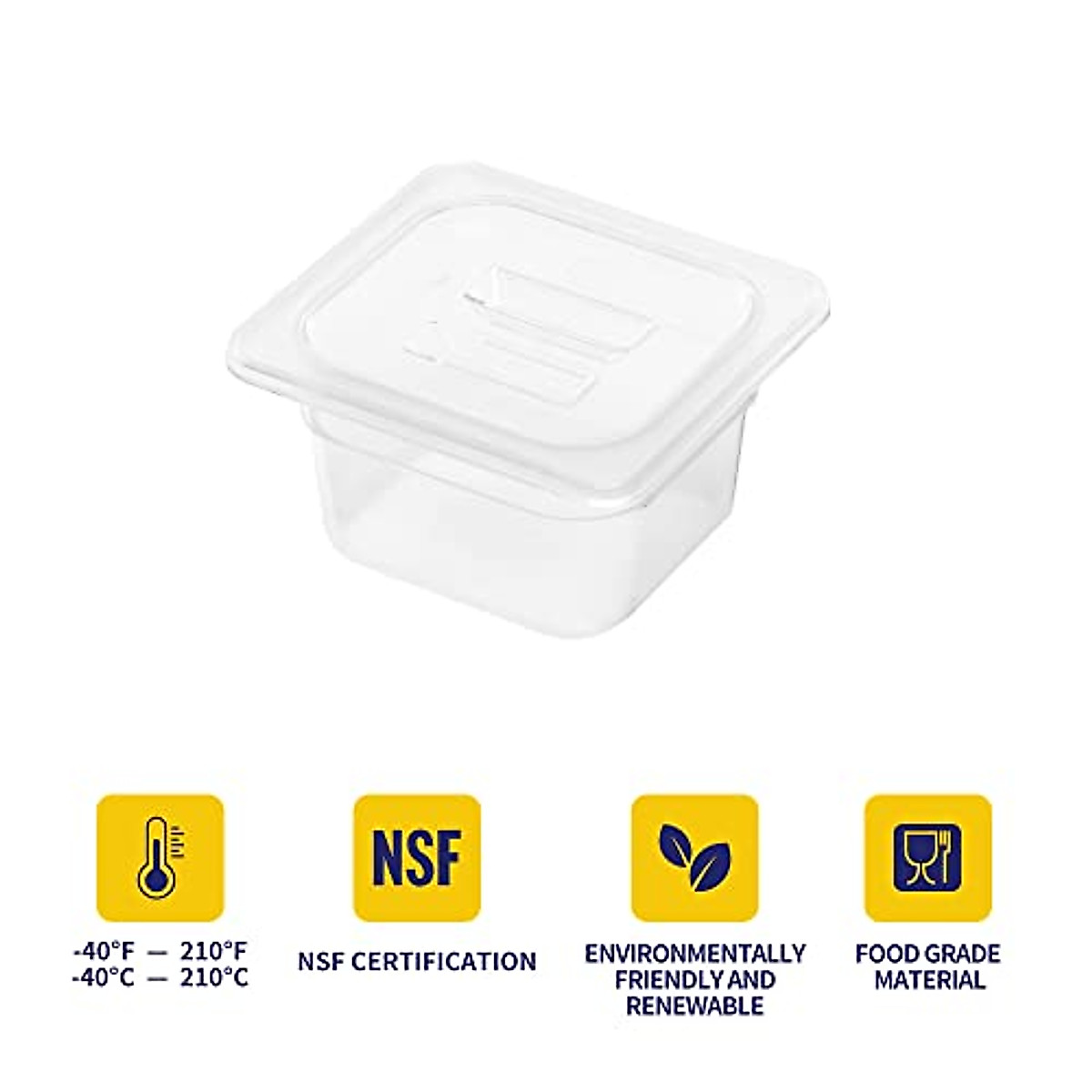 BIEAMA 6 Pack Food Pans with Lids, 1/6 Size 4'' Deep, Polycarbonate, Clear