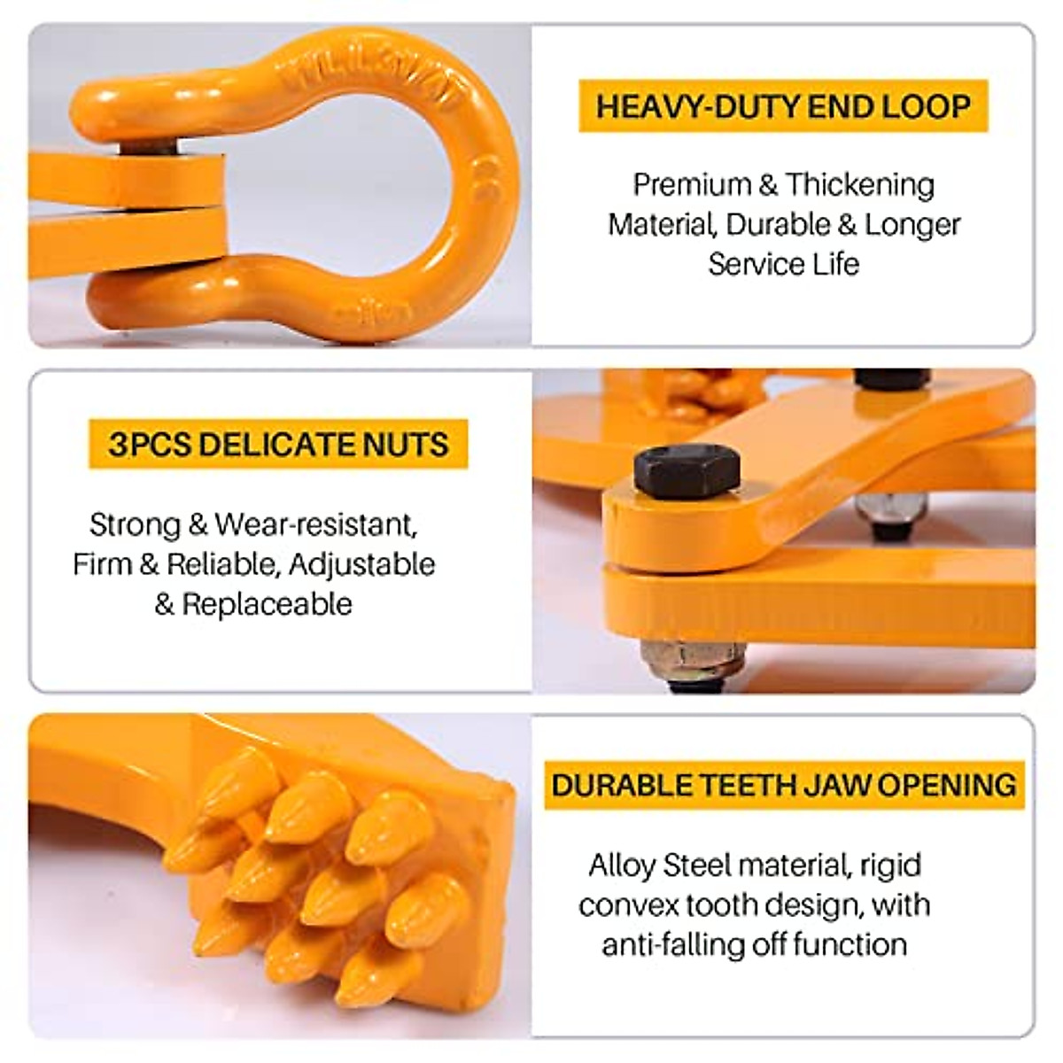 Pallet Puller Clamp 1T/2204LBS Pallet Jack Puller Steel Single Scissor Hook Puller, 5 Inch Jaw Opening Pallet Grabber Heavy Duty Forklift Material Handling Stump Puller Pulling Hoisting Wood-Yellow