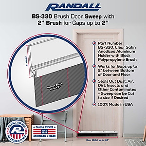 Randall Manufacturing Co., Inc | Door Sweeps – Aluminum & Brush | Brush Sweeps for Gaps Up to 2” | Clear Satin Anodized Trim with Black Brush | 4 Feet | Fill Gaps & Keep Unwanted Debris Out