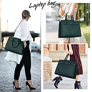 Laptop Bag for Women 15.6 Inch Waterproof Leather Tote Bag Lightweight Business Office Work Bag Large Capacity Professional Briefcase Computer Tote Bag Fashion Handbag Shoulder Bag Dark Green