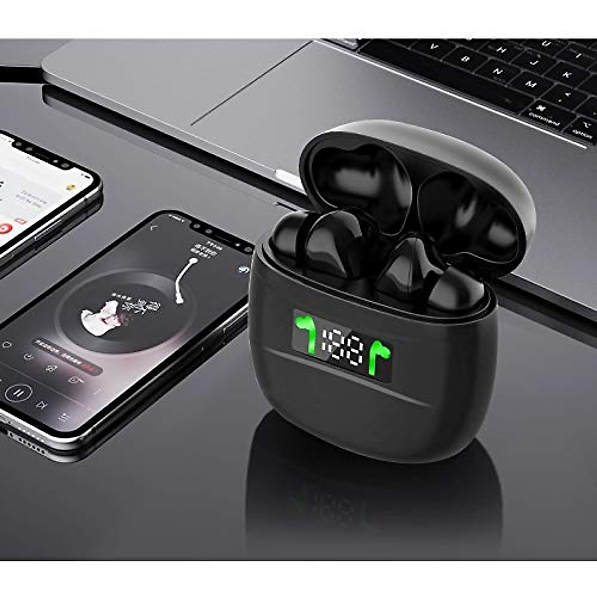 Gvoice J3 Pro TWS Smart Noise Cancelling 6D Stereo Earphone LED Digital Display Bluetooths 5.2 Wireless Earbuds (Black)