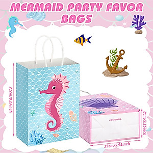 Outus 24 Pcs Mermaid Birthday Party Favor Bags Mermaid Gift Bags Under the Sea Goodie Treat Gift Wrap Bags Kraft Paper Candy Bags for Kids Mermaid Princess Baby Shower Party Supplies